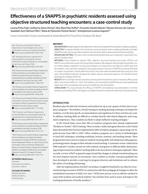 Pdf Effectiveness Of A Snapps In Psychiatric Residents Assessed Using