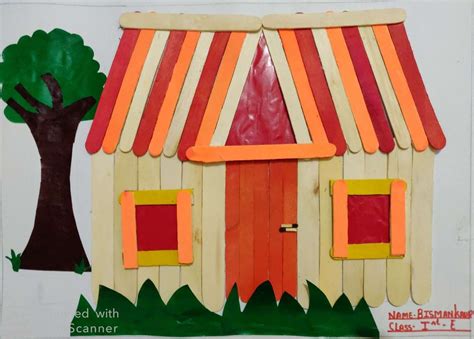 House Made Of Ice Cream Sticks And Glaze Paper Ice Cream Stick House