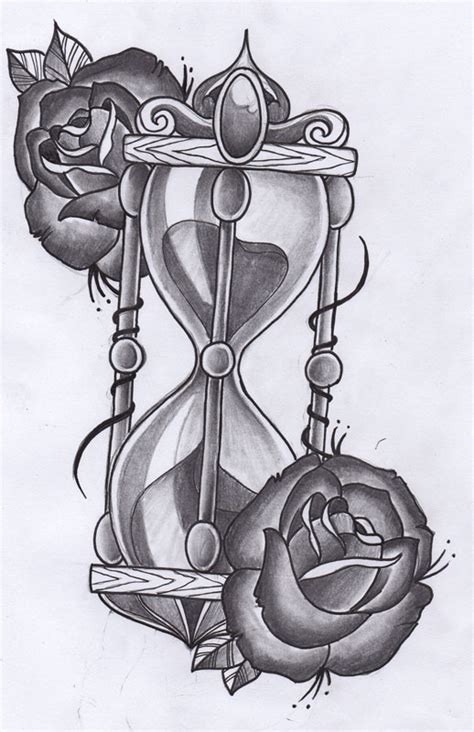 Sketch Of Hourglass And Rose For Tattoo Design Ideas