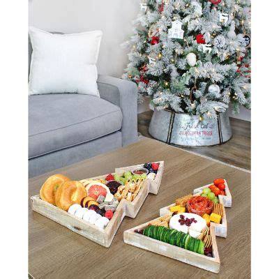 Auldhome Wooden Christmas Tree Trays Nested Set Of 2 Natural