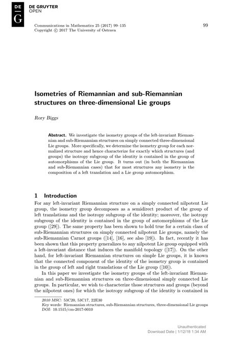 Pdf Isometries Of Riemannian And Sub Riemannian Structures On Three