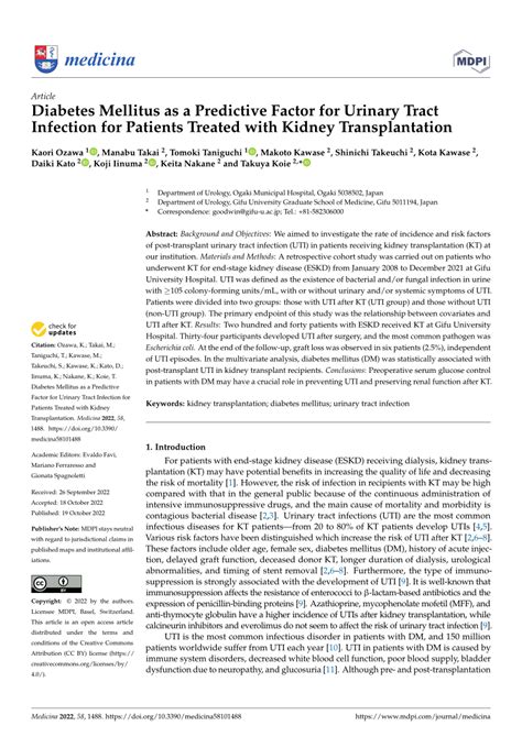 Pdf Diabetes Mellitus As A Predictive Factor For Urinary Tract