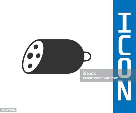 회색 살라미 소시지 아이콘 은 흰색 배경에 고립 고기 델리카트슨 제품 벡터 고기에 대한 스톡 벡터 아트 및 기타 이미지 고기