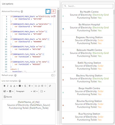 solved arcade expressions in list widget to color attribu esri