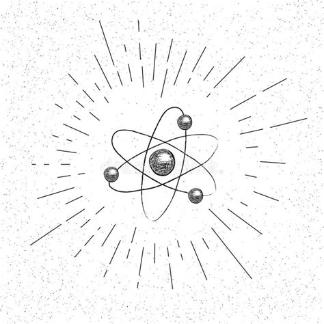 Hand Drawn Symbol Of Nuclear Model Of Atom Structure Doodle Vector Hatch Icon Stock Vector
