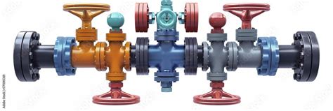 Realistic Piping System Fittings And A Pipe With A Ball Valve Industrial Faucet For Sewage