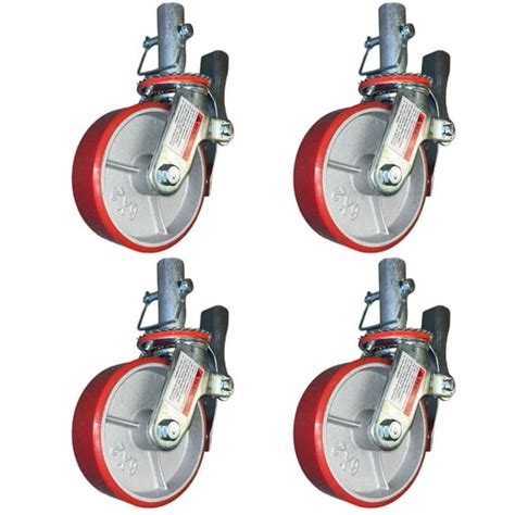 4 Pcs Scaffold Caster 5 6 8 Black Red Wheels With Locking Brakes 6 Polyurethane Cast Iron 1