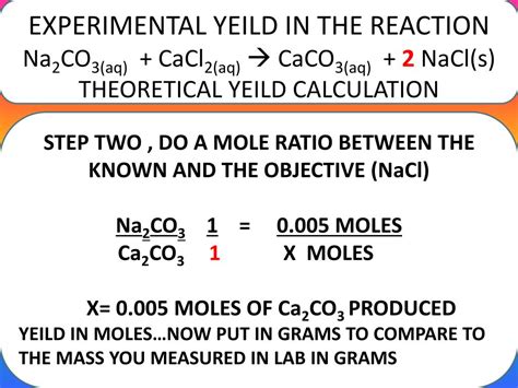 PPT EXPERIMENTAL YEILD IN THE REACTION Na 2 CO 3 Aq CaCl 2 Aq CaCO 3 Aq 2 NaCl S