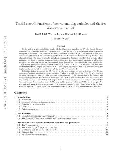 pdf tracial smooth functions of non commuting variables and the free