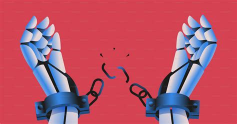 수갑을 푸는 로봇 손 인공 지능 규제 기계의 부상 인공 지능 위험 개념 벡터 일러스트 레이 션입니다 벡터