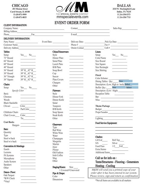 Event Order Form Template