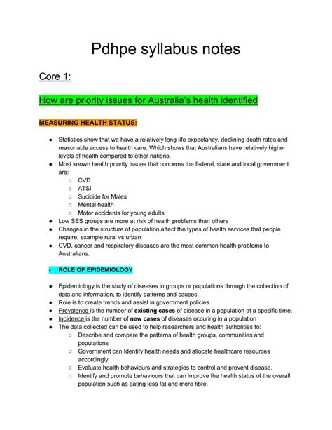 Pdhpe Syllabus Notes Personal Development Health And Physical Education Year 12 Hsc Thinkswap