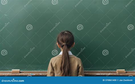 Schoolgirl Standing Near Chalkboard Gets Upset Because Doesnt Know