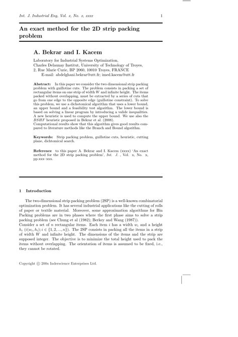 PDF An Improved Heuristic And An Exact Algorithm For The D Strip And Bin Packing Problem