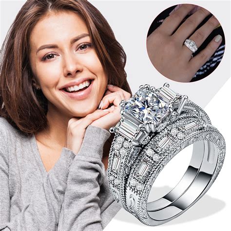 Xinwennn Fashion Cubic Zirconia Rhinestone Ring Engagement Ring Full