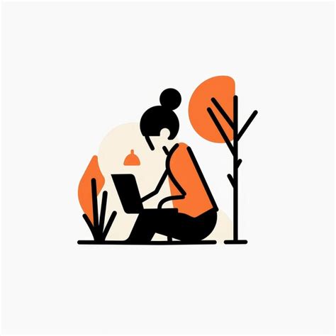 Vector Illustration Of A Woman Working On A Laptop In The Park Premium Ai Generated Image