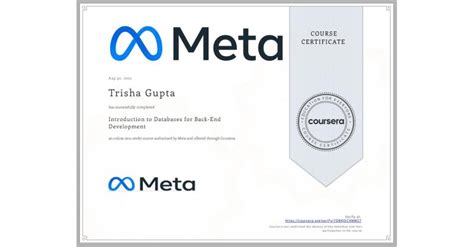 Trisha Gupta On Linkedin Completion Certificate For Introduction To Databases For Back End