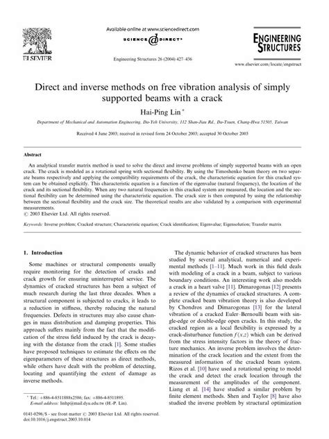 Pdf Direct And Inverse Methods On Free Vibration Analysis Of Simply