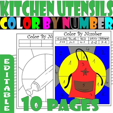 Kitchen Utensils Color By Number Editable Kitchen Utensils Color By Code Editable Made By