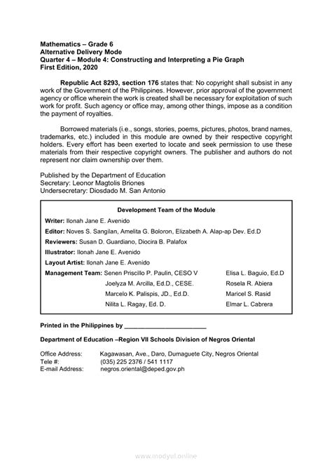 Mathematics Quarter 4 Module 4 Constructing And Interpreting A Pie