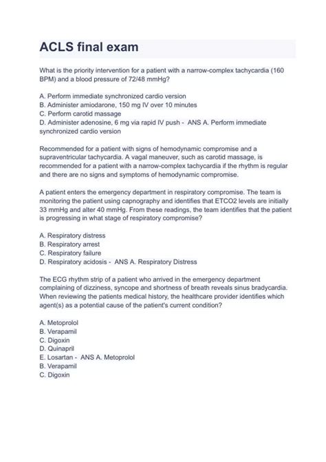 ACLS Final Exam Questions And Answers 2023 A GRADED 100 VERIFIED ACLS ACLS Stuvia US
