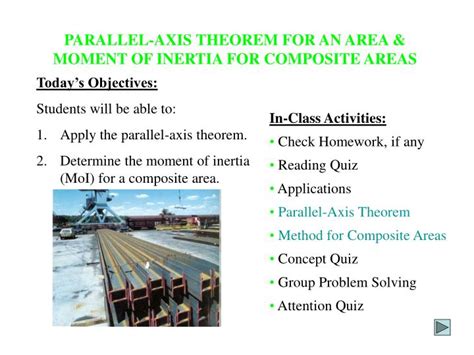 PPT PARALLEL AXIS THEOREM FOR AN AREA MOMENT OF INERTIA FOR COMPOSITE AREAS PowerPoint