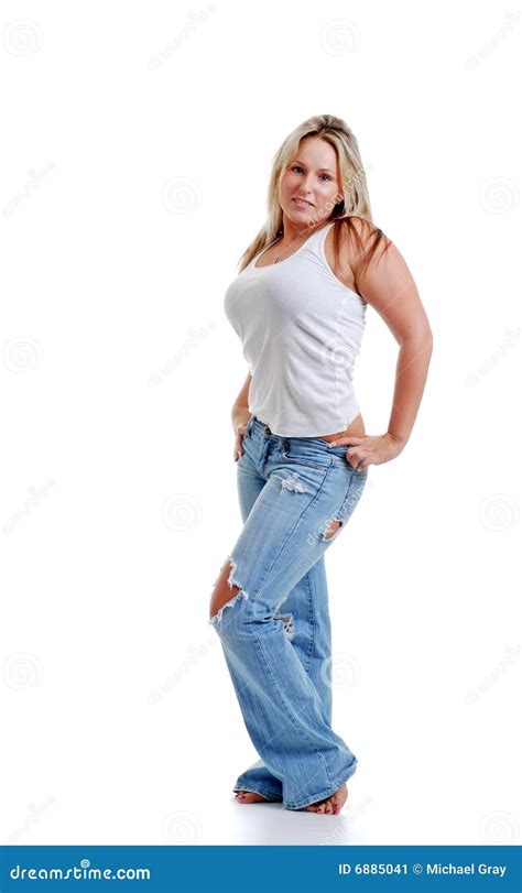 Reizvolle Junge Frau Mit Zerrissenen Jeans Stockbild Bild 6885041