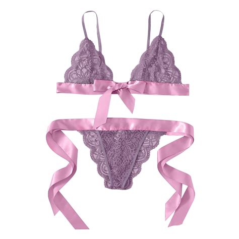 Zaroyeax Side Set Tie Scalloped Trim Women Bow Lace Underpant Lingerie