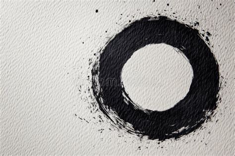 Black Ink Brushstroke Forming Incomplete Circle On Textured White Paper Embodying Zen