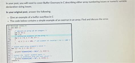 Solved In Your Post You Will Need To Cover Buffer Overruns Chegg Com