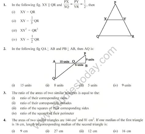 Cbse Class 10 Mathematics Triangles Mcqs Multiple Choice Questions