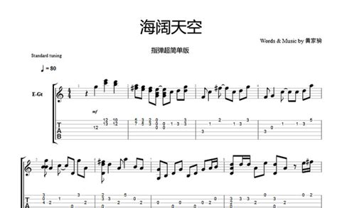 Beyond《海阔天空》吉他谱吉他独奏谱 打谱啦