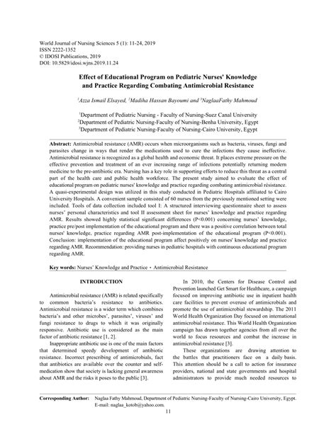 Pdf Effect Of Educational Program On Pediatric Nurses Knowledge And Practice Regarding