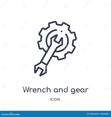 Linear Wrench And Gear Icon From Construction Outline Collection Thin Line Wrench And Gear