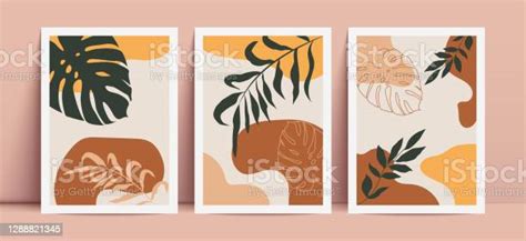 식물벽 아트 벡터 세트 추상적인 모양으로 보헤미안 단풍 라인 아트 드로잉을 어지니톤 인쇄 표지 벽지 벽 예술을위한 추상적인 식물 예술 디자인 0명에 대한 스톡 벡터 아트 및