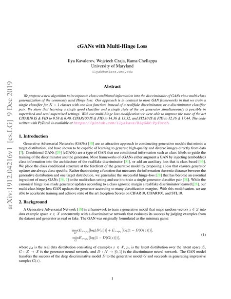Pdf Cgans With Multi Hinge Loss