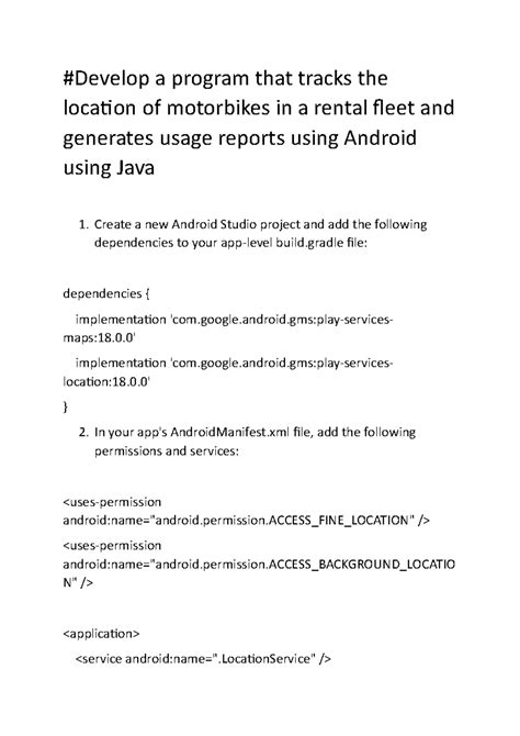 Rental Fleet And Generates Android Using Java Develop A Program That Tracks The Location Of