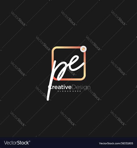 Pe Initial Letter Handwriting Logo Art Hand Drawn Vector Image