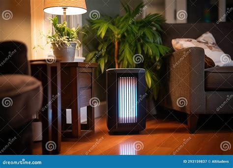 An Air Purifier With A Lit Indicator Light In A Living Room Stock Image Image Of Appliance