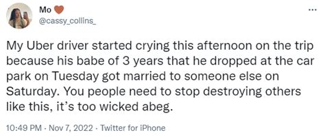 Twitter Stories Uber Driver Heartbroken After His Girlfriend Of Three