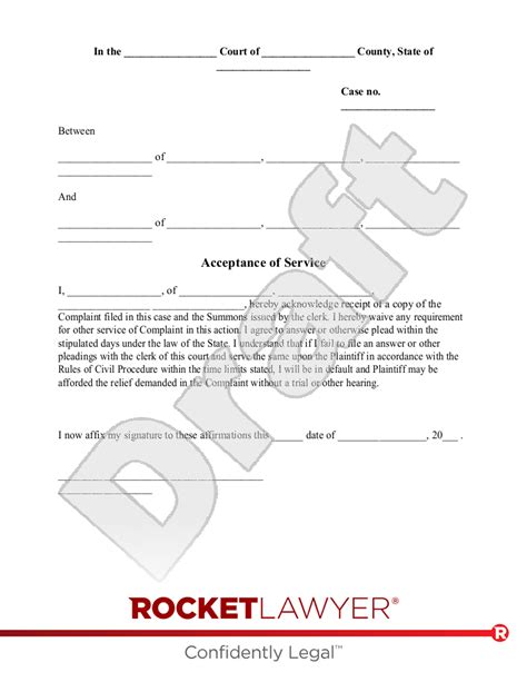 Make Your Free Acceptance Of Service Form Used For Acceptance Of Service