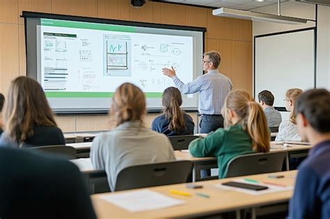 Premium Photo Teacher Giving A Presentation To Students In A Premium Photo Teacher Giving A Presentation To Students In A