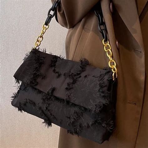 Shoulder Bag Canvas Black Bag With Chain Vegan Crossbody Bag Designer