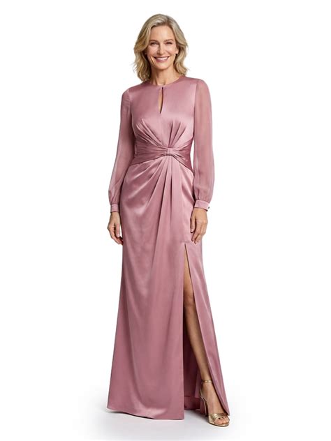 Classy Keyhole Neck Long Sleeve Mother Of The Groom Gown In Lustrous