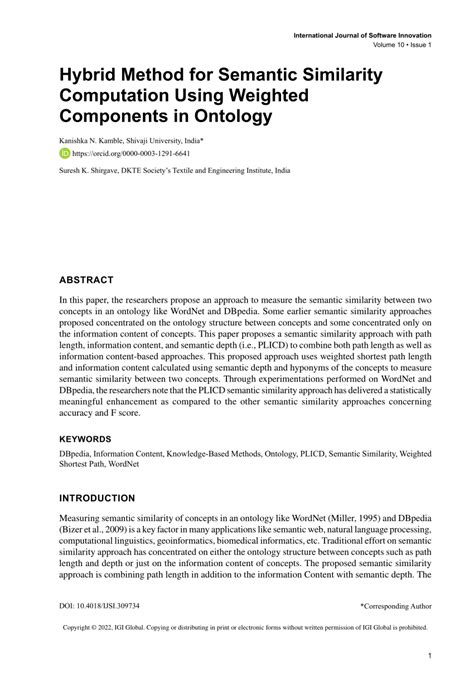 Pdf Hybrid Method For Semantic Similarity Computation Using Weighted