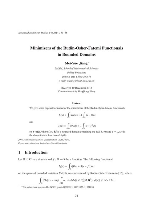 Pdf Minimizers Of The Rudin Osher Fatemi Functionals In Bounded Domains