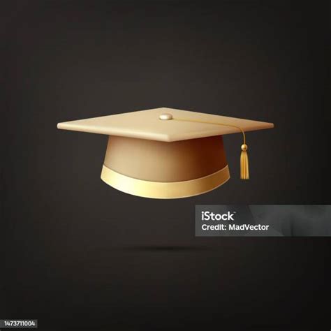 벡터 3d 현실적인 황금 대학원 고등학교 대학 검은 모자 아이콘 근접 촬영은 검은 배경에 격리되어 있습니다 벡터 학위 의식 모자 교육 학생 상징 모자 전면 모습 2023년에
