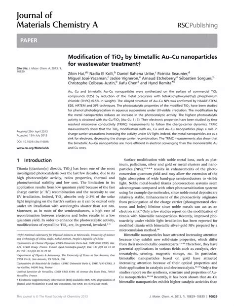 Pdf Modification Of Tio2 By Bimetallic Aucu Nanoparticles For