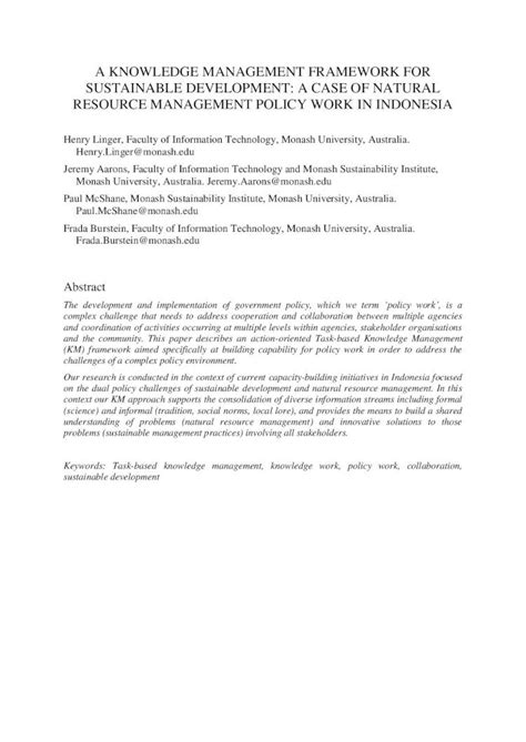 pdf a knowledge management framework for sustainable · pdf filea