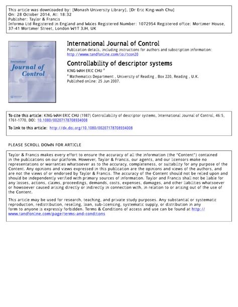 Pdf Controllability Of Descriptor Systems